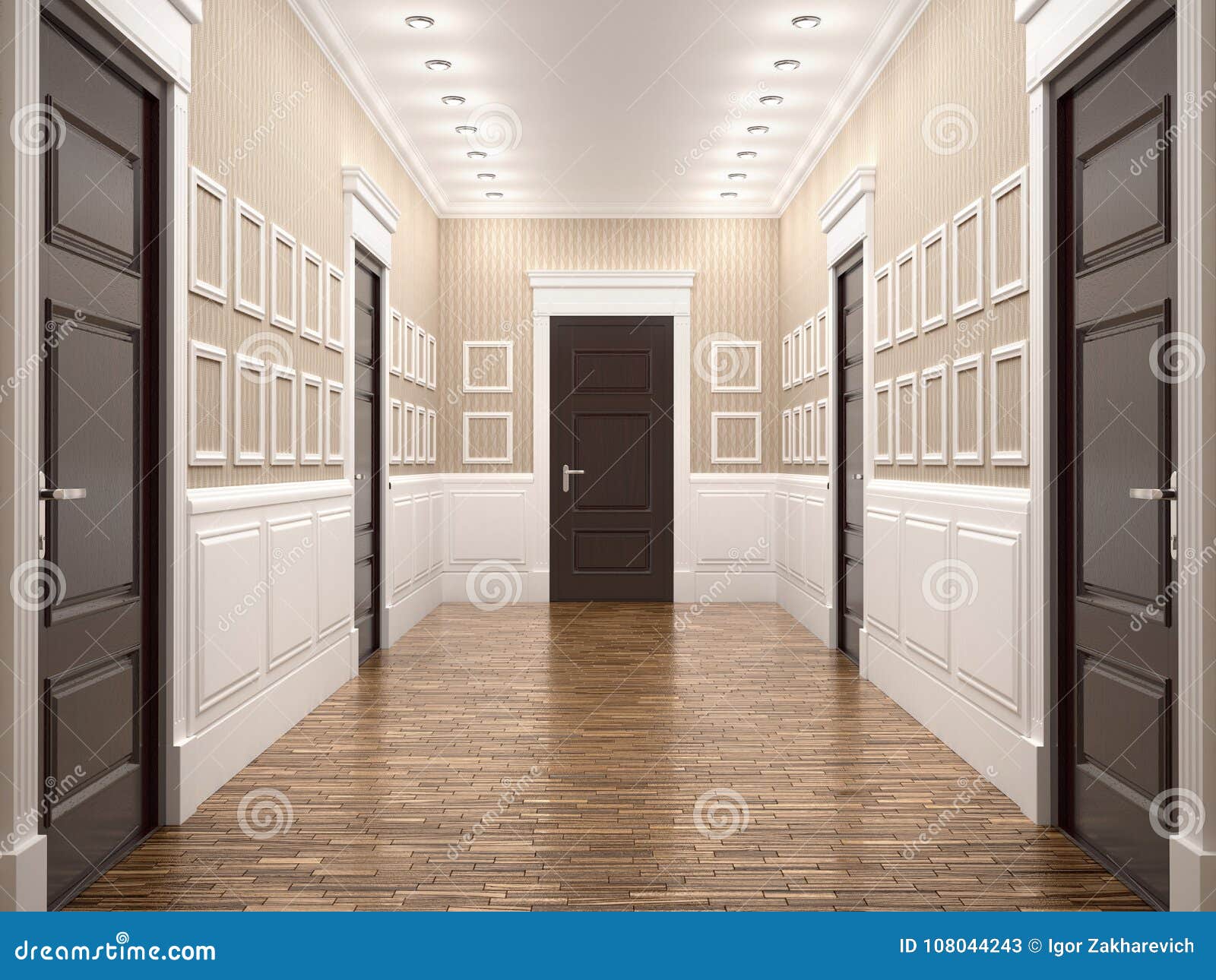 Corridor in Classical Style. 3d Illustration Stock Illustration ...