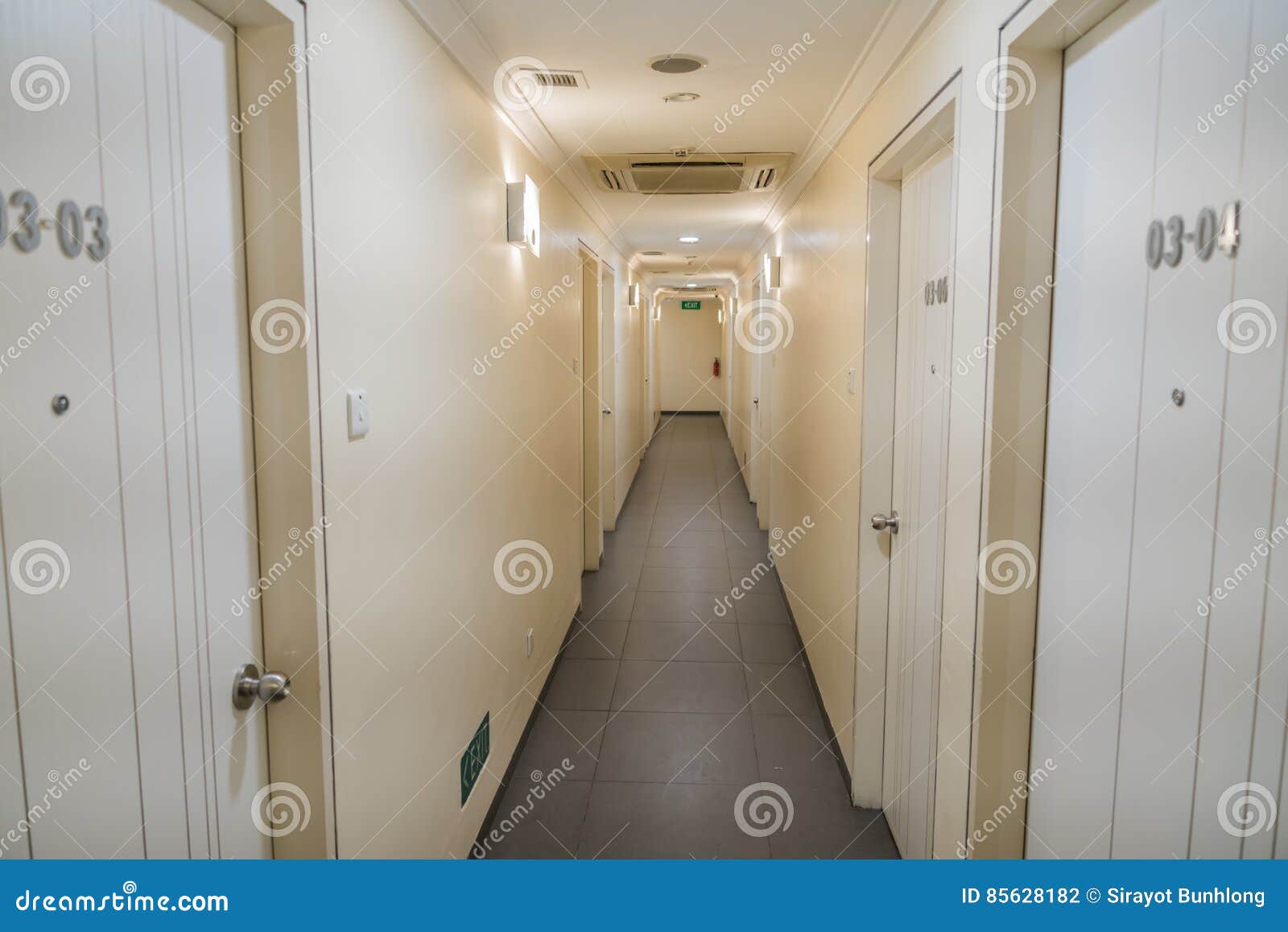 Corridor with Closed Doors in Office Residential Building or Hot Stock ...