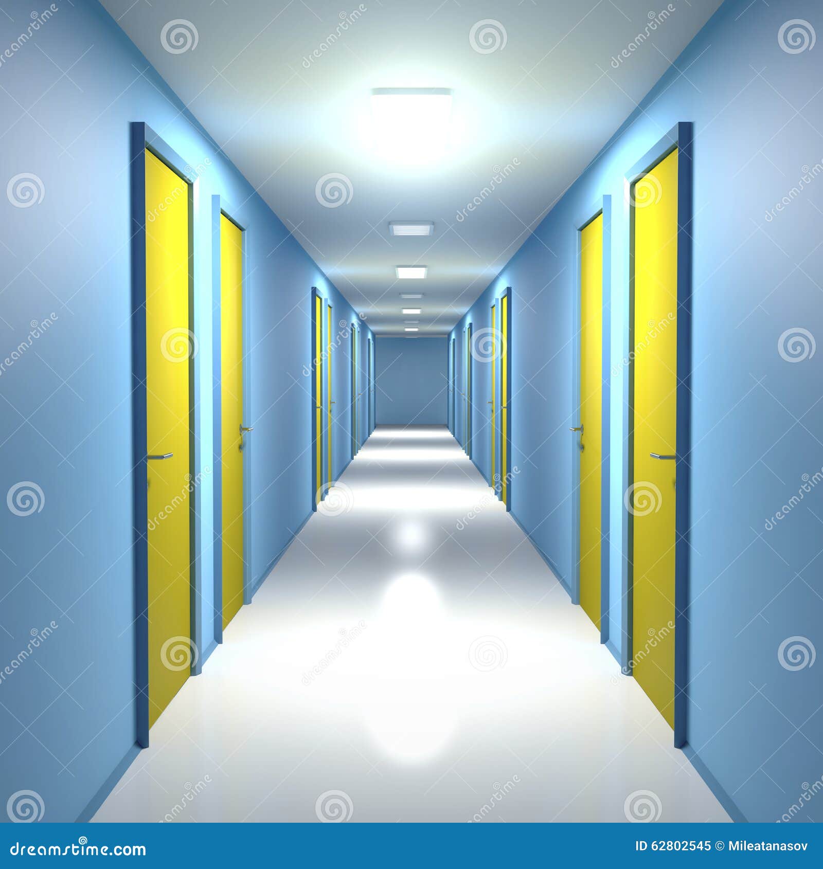 Corridor with closed doors stock illustration. Illustration of building ...