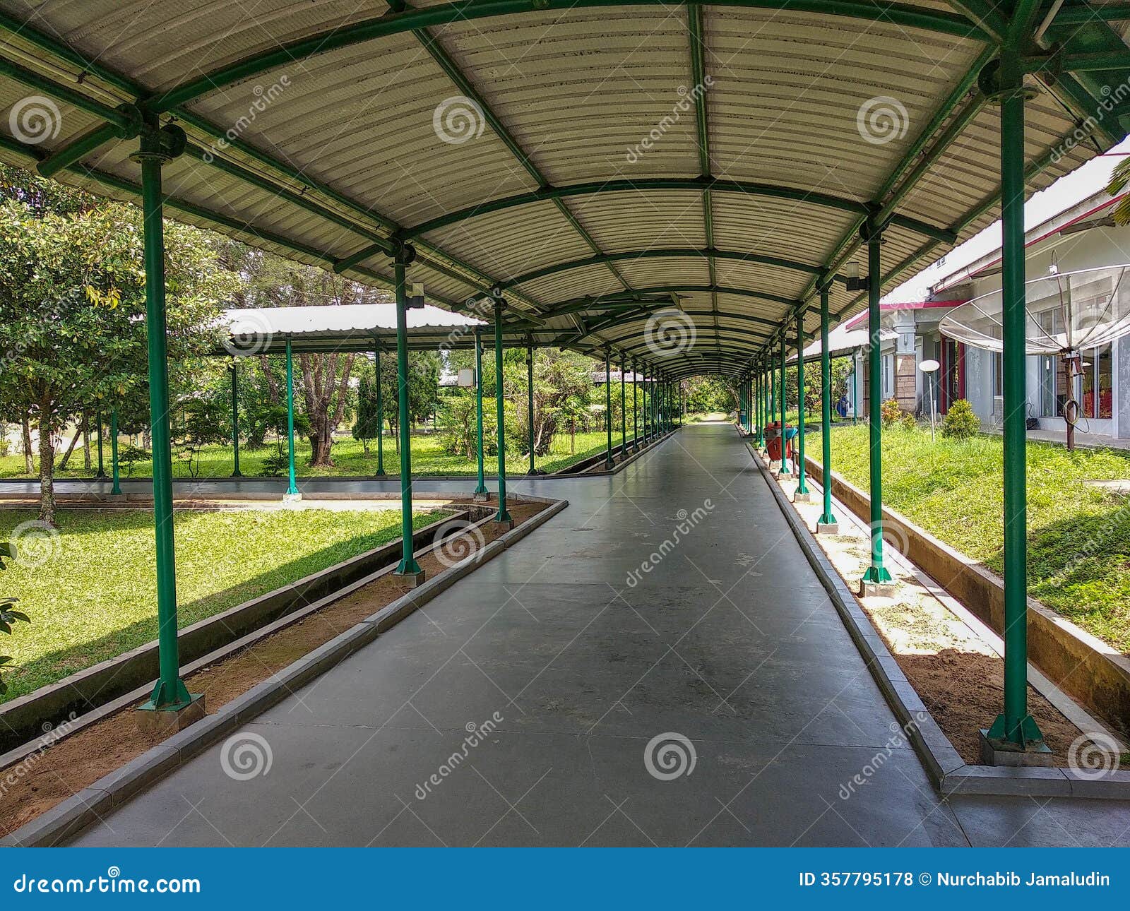 A Corridor Connecting Several Buildings Stock Photo - Image of steel ...