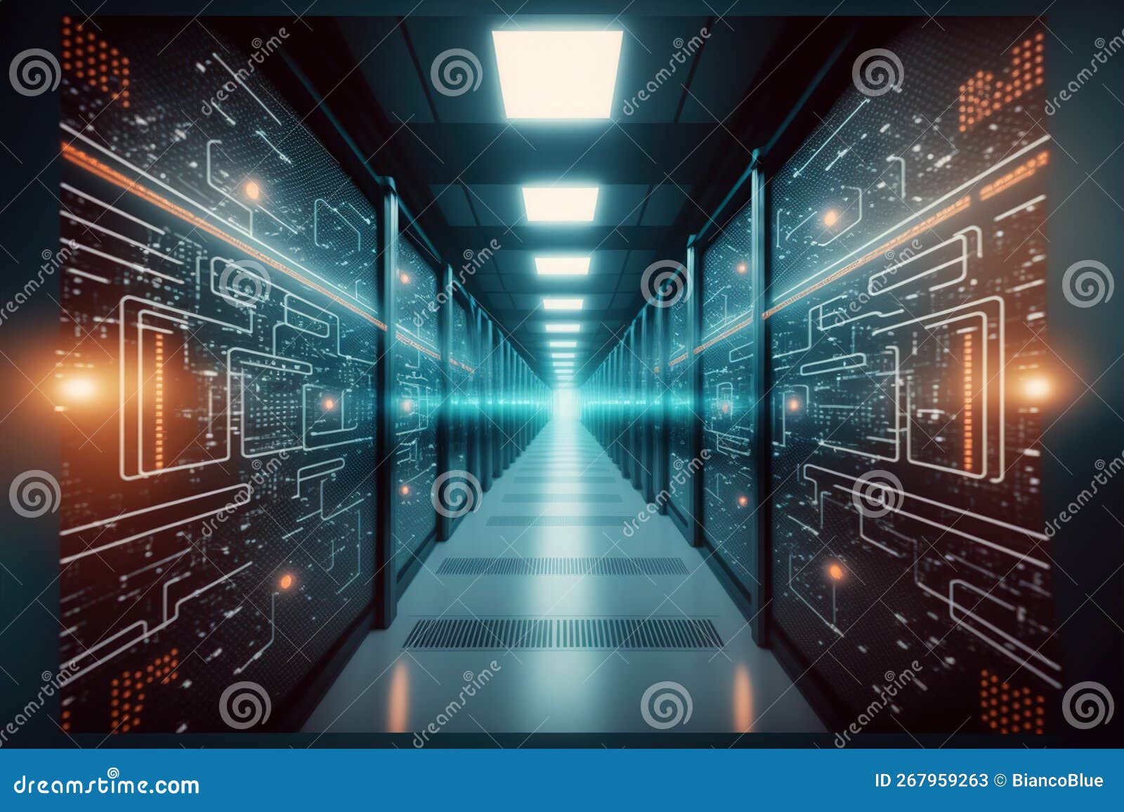 Corridor of Data Center with Racks of Server Computer for Cloud ...