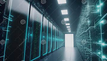 Corridor of Data Center with Racks of Server Computer for Cloud ...