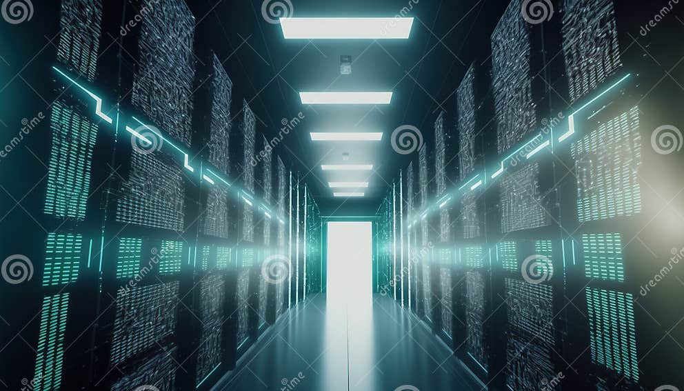 Corridor of Data Center with Racks of Server Computer for Cloud ...