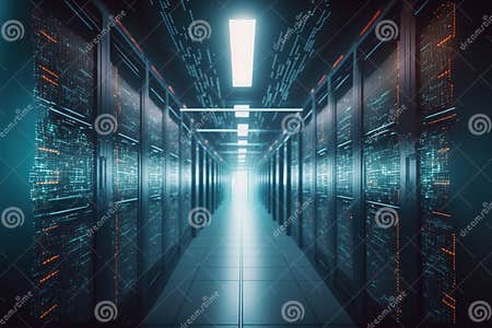 Corridor of Data Center with Racks of Server Computer for Cloud Computing Data Stock ...