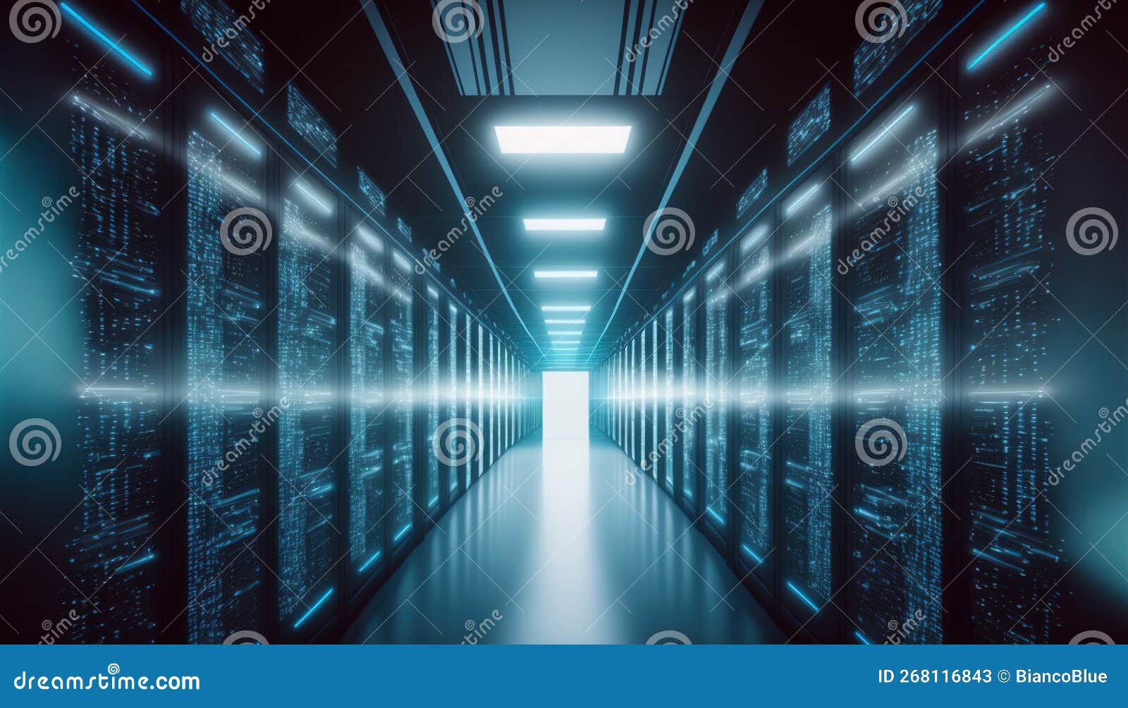 Corridor of Data Center with Racks of Server Computer for Cloud ...