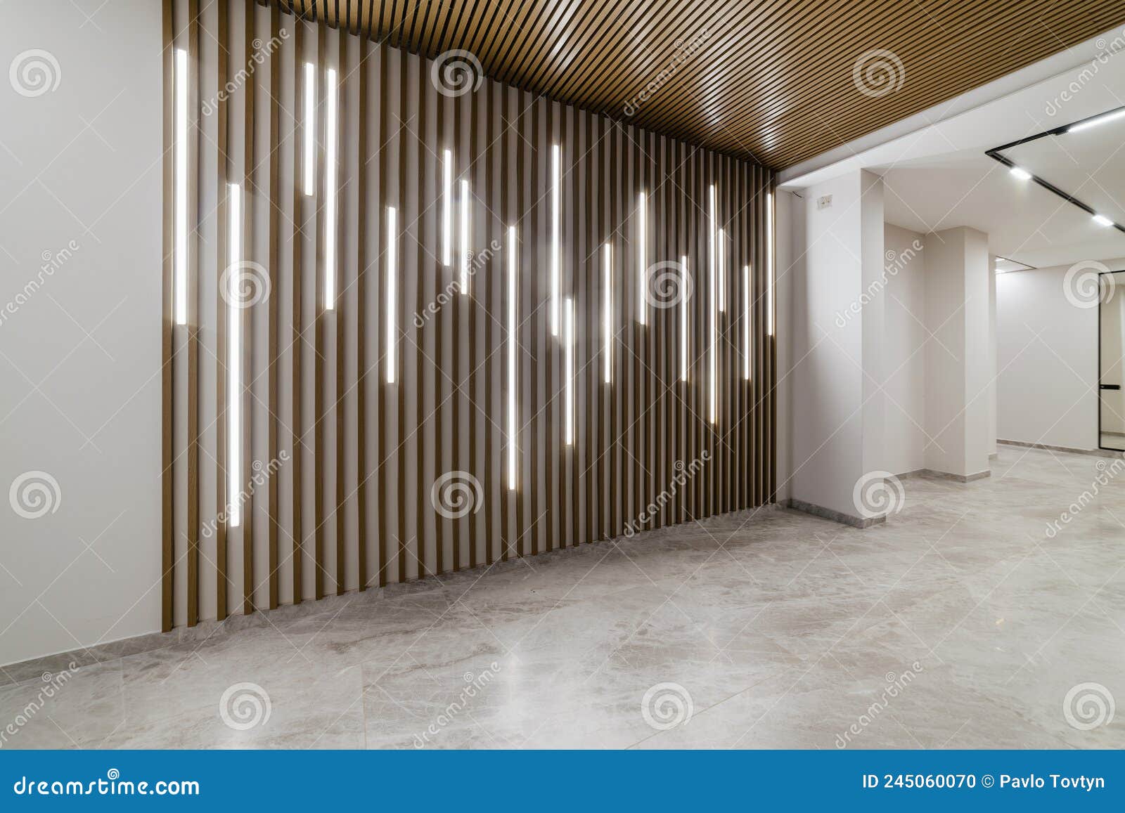 Corridor Design with Wooden Wall Lighting and Design Renovation Stock ...