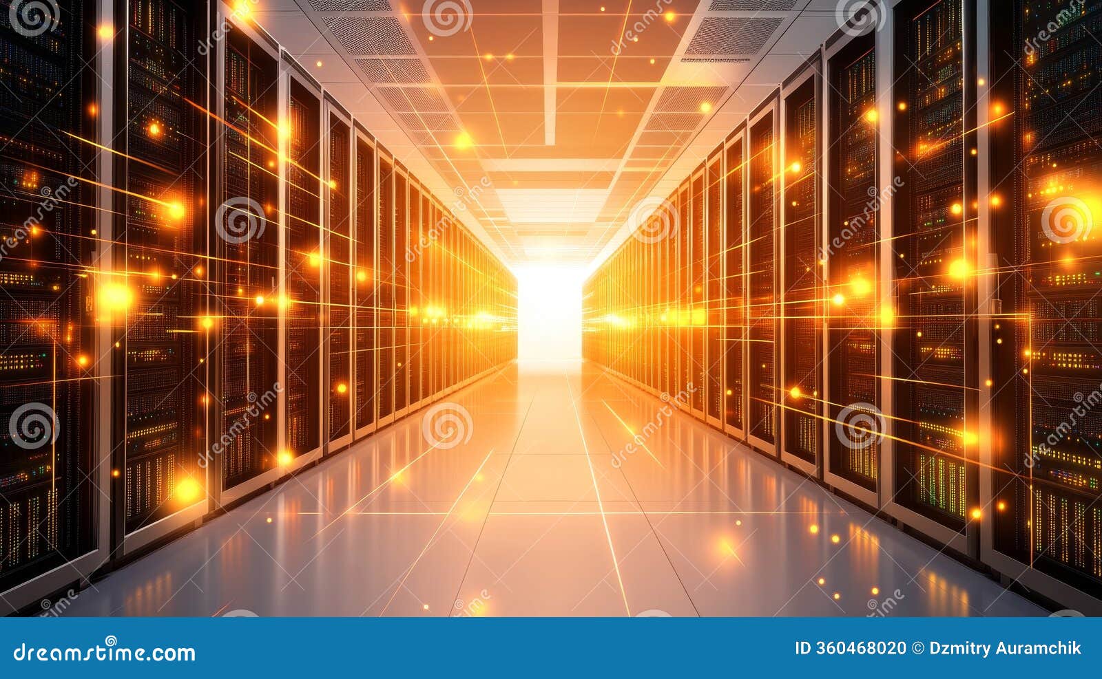 The Corridor of the Digital Data Center is Lined with Illuminated ...