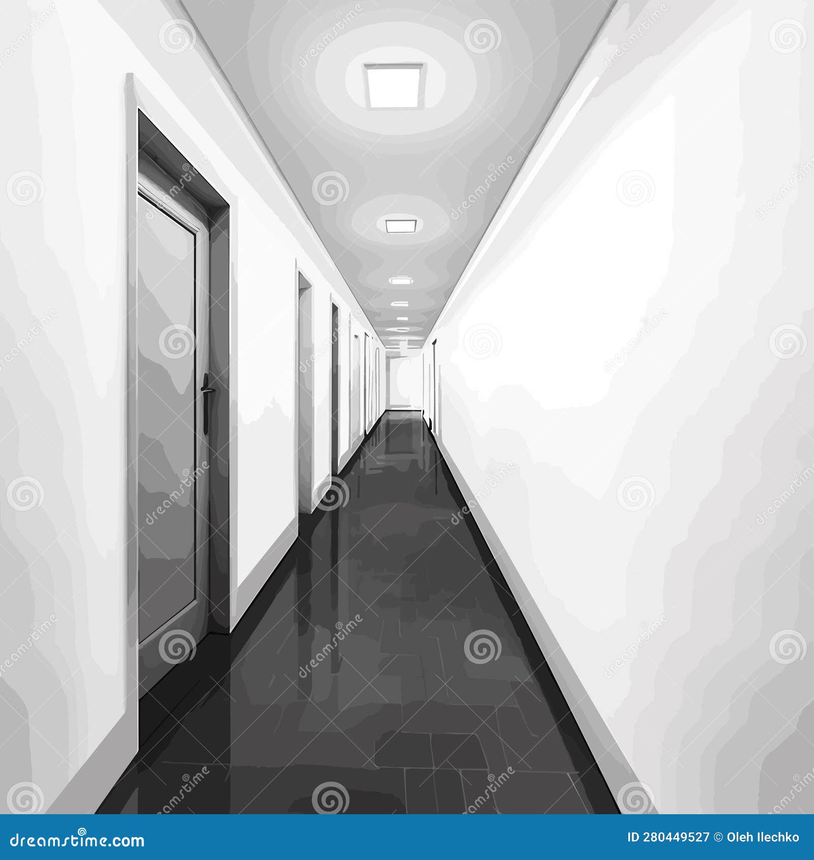 Corridor with Doors Vector Illustration Illustration Stock Vector ...