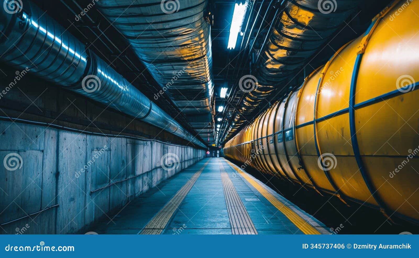 Corridor with an Empty Drain System, Metal Pipes for Transporting Water ...