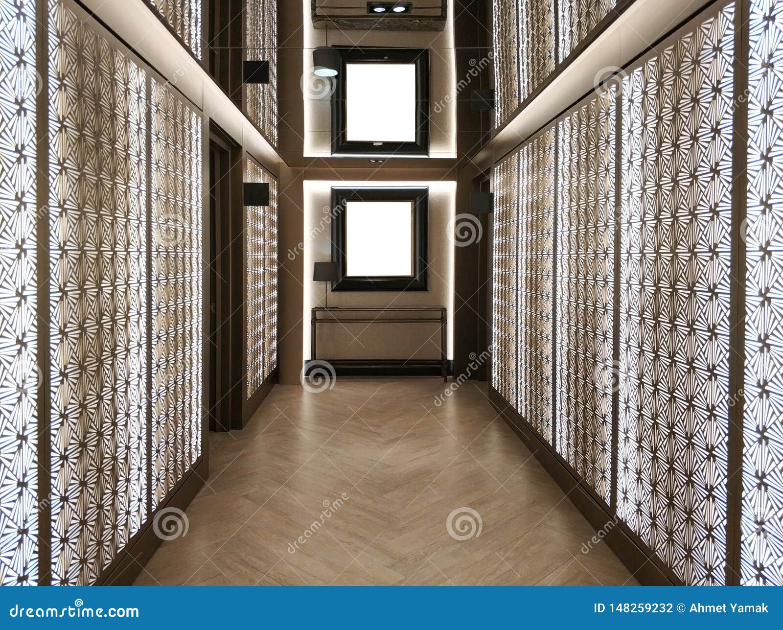 Corridor with Empty Mirror Frame with Clipping Path Stock Photo - Image ...