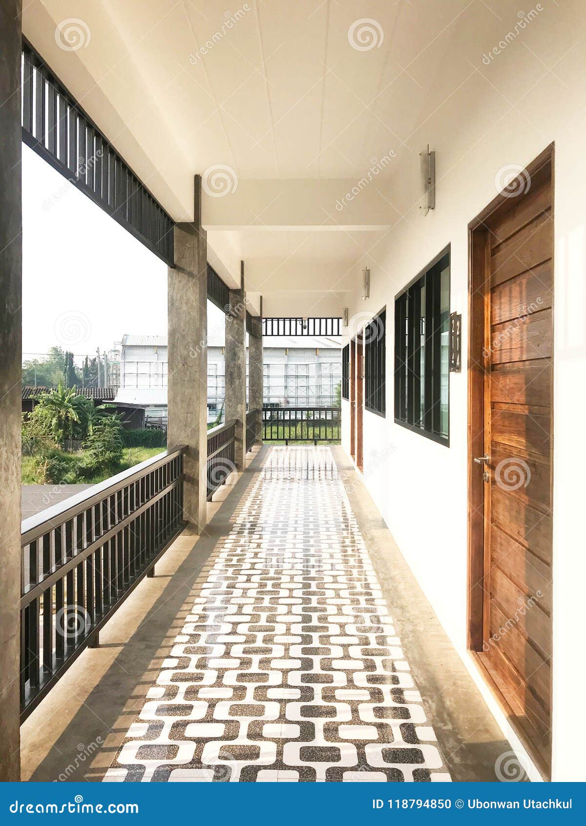 Corridor in Front of Hotel or Apartment Room Stock Photo - Image of ...