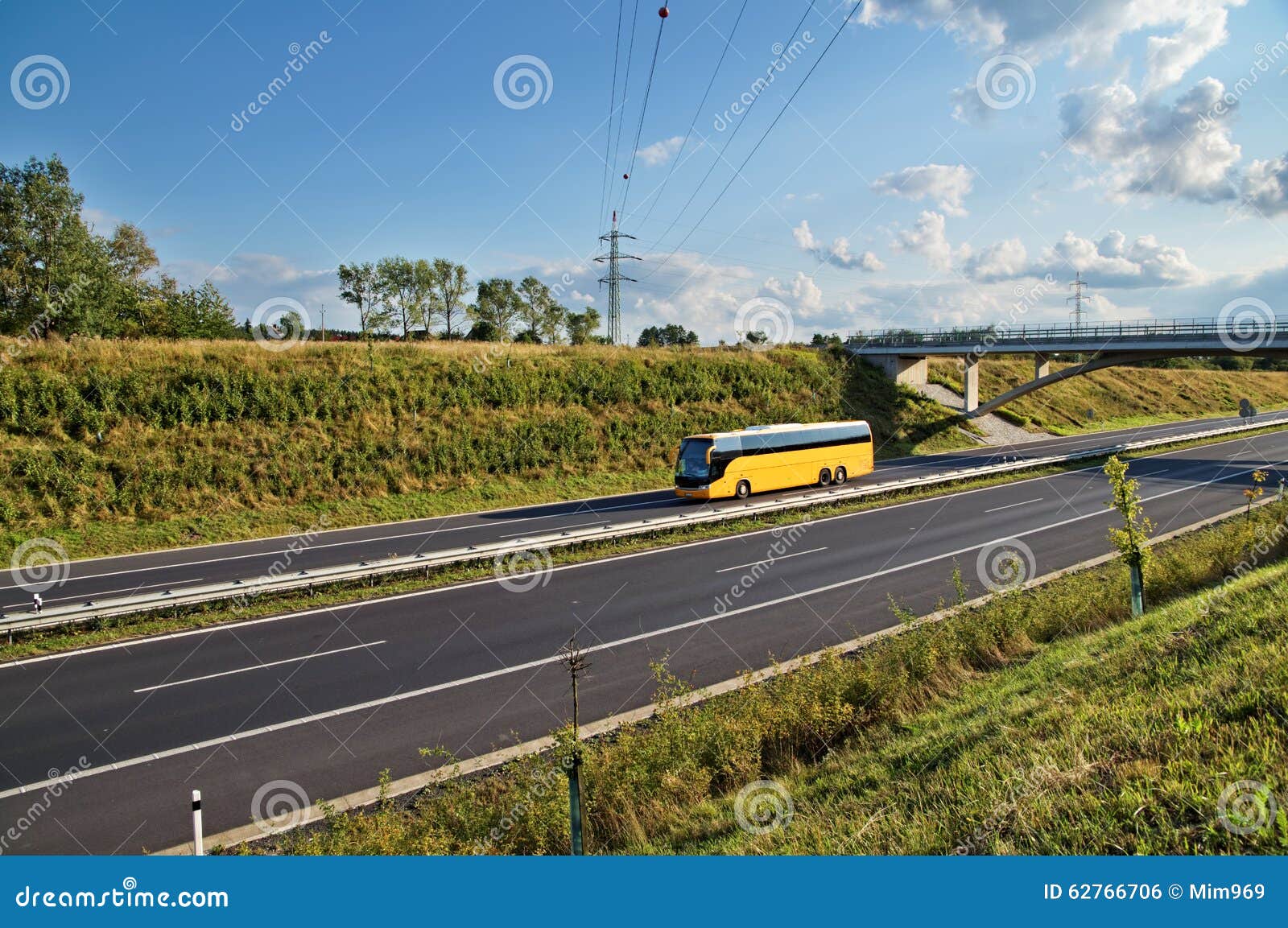 Corridor Highway with Yellow Bus Stock Photo - Image of azure, coach ...