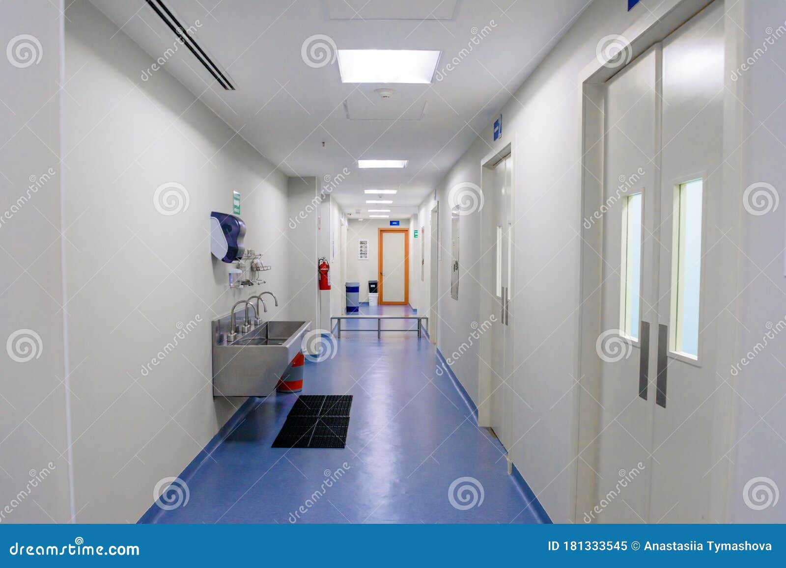 Corridor in the Hospital in Front of the Operating Room with a Sanitary ...