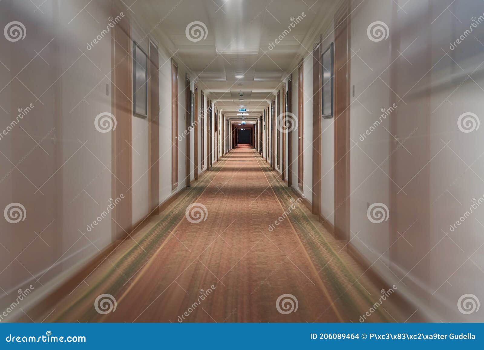 Corridor with with Long Line of Doors Stock Photo - Image of dormitory ...