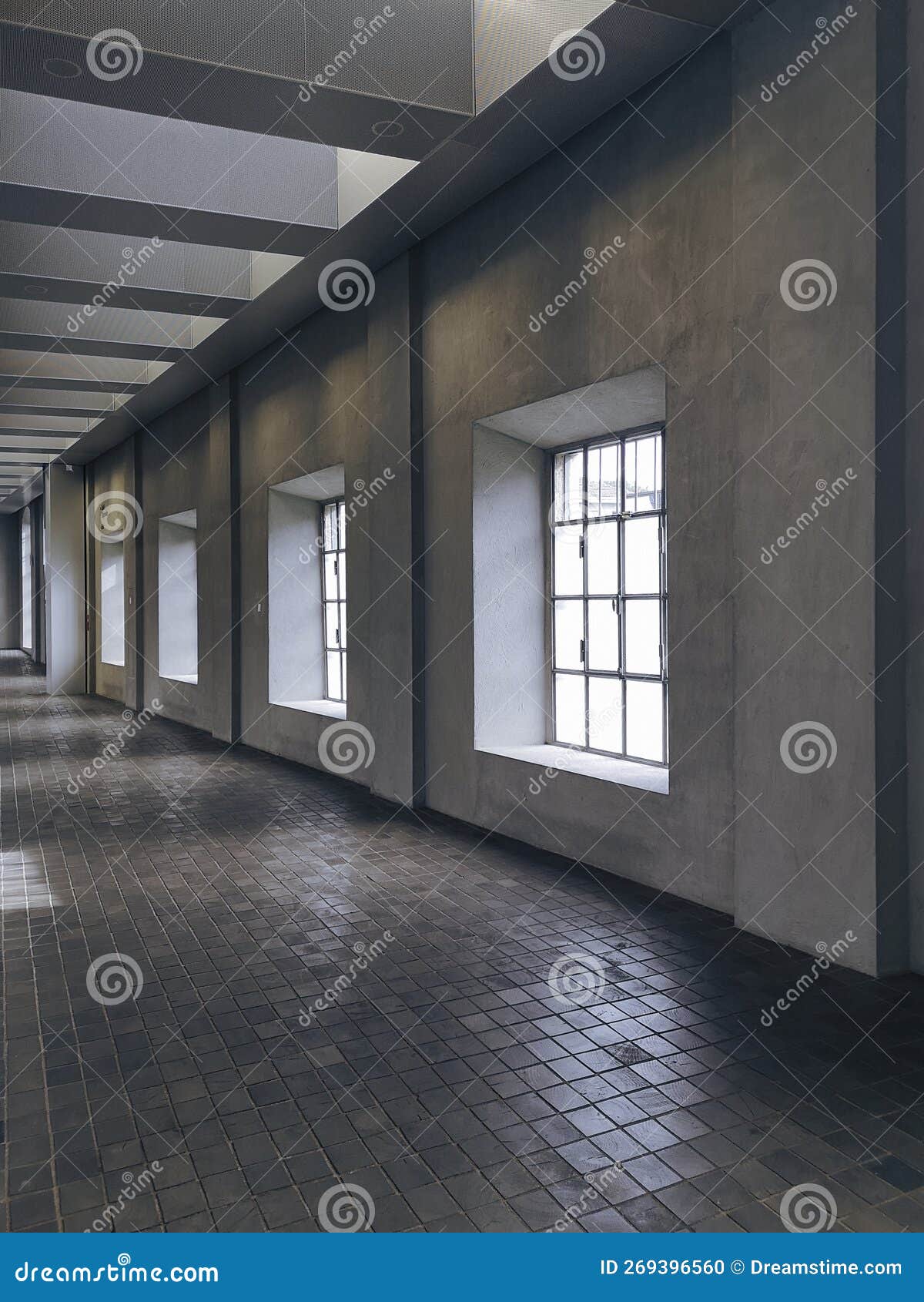 Corridor Illuminated by Bright Windows. Modern Space in Old Factory ...