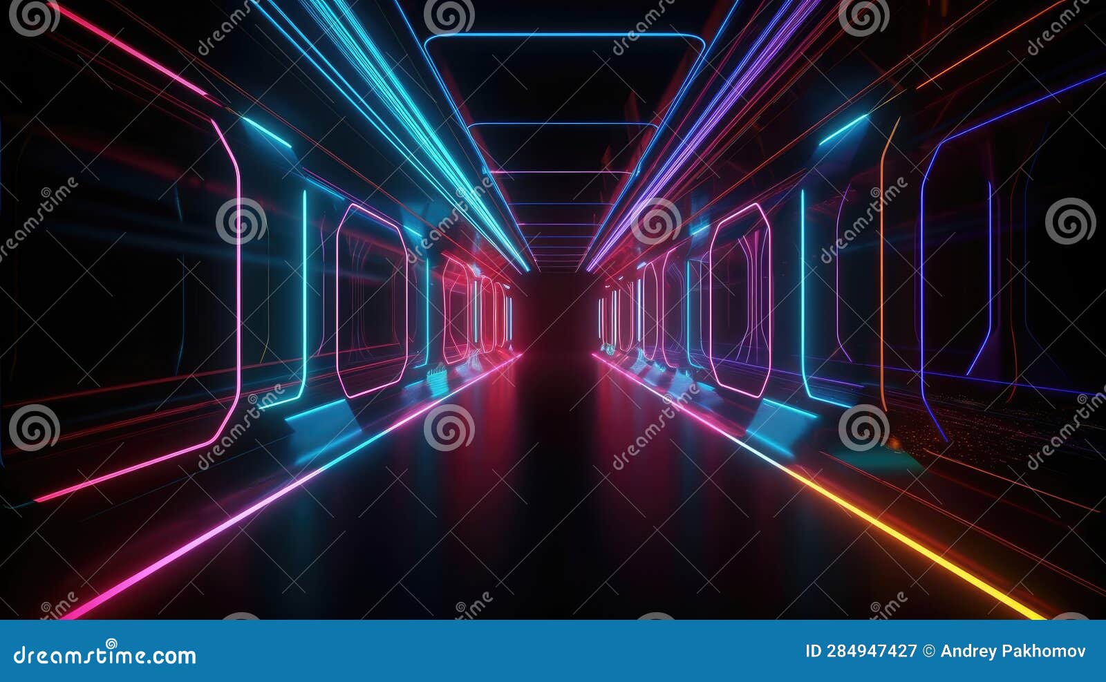 Corridor Interior Design with Neon Illumination. Abstraction, Space ...
