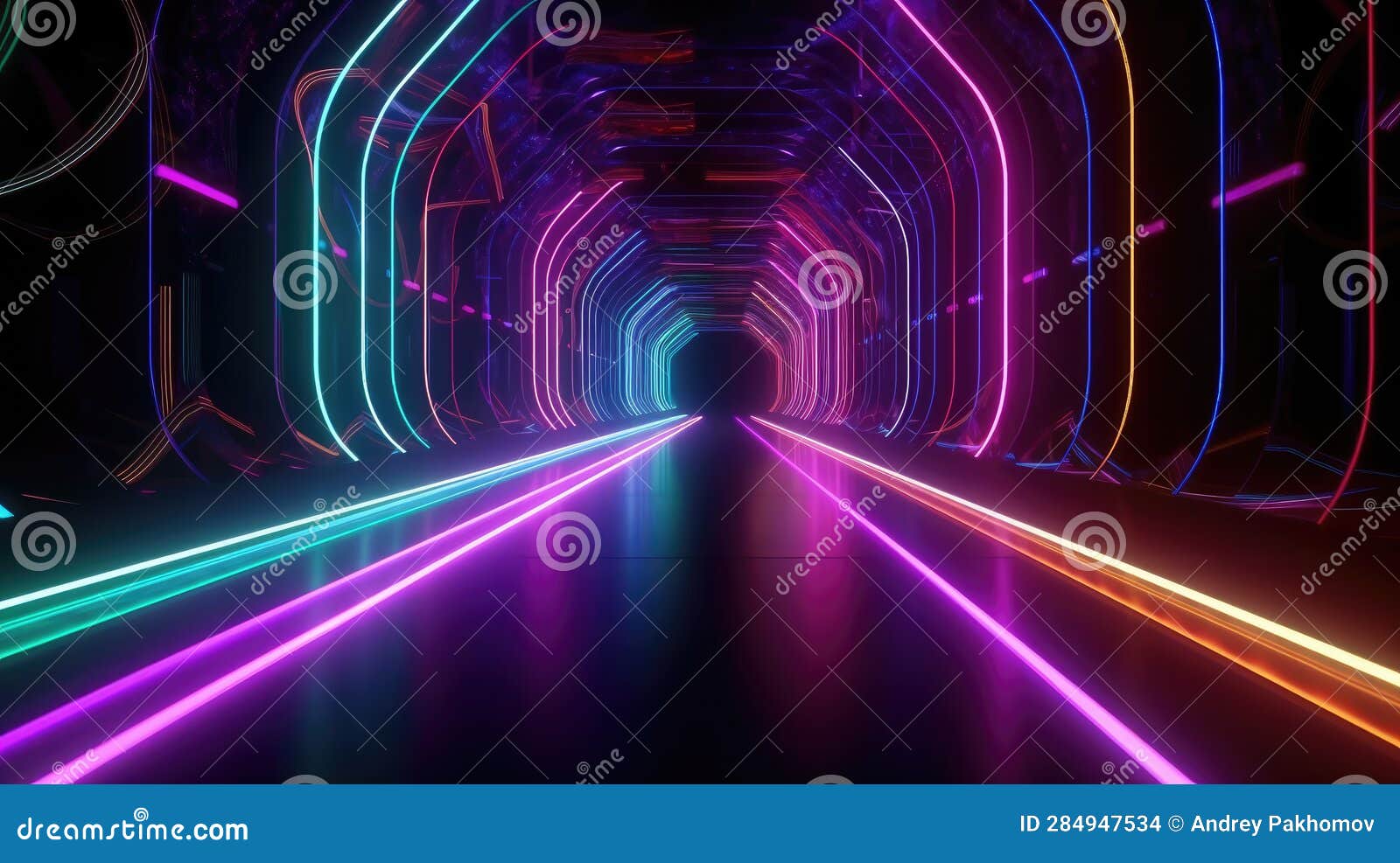 Corridor Interior Design with Neon Illumination. Abstraction, Space ...