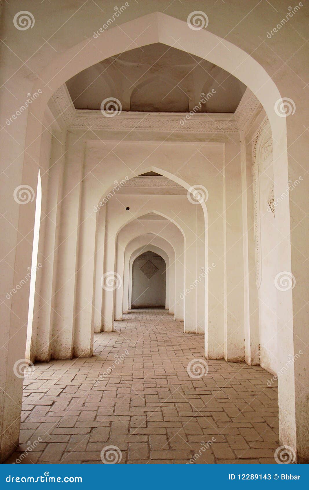 Corridor of an Islamic Building Stock Image - Image of pigeon, blue ...