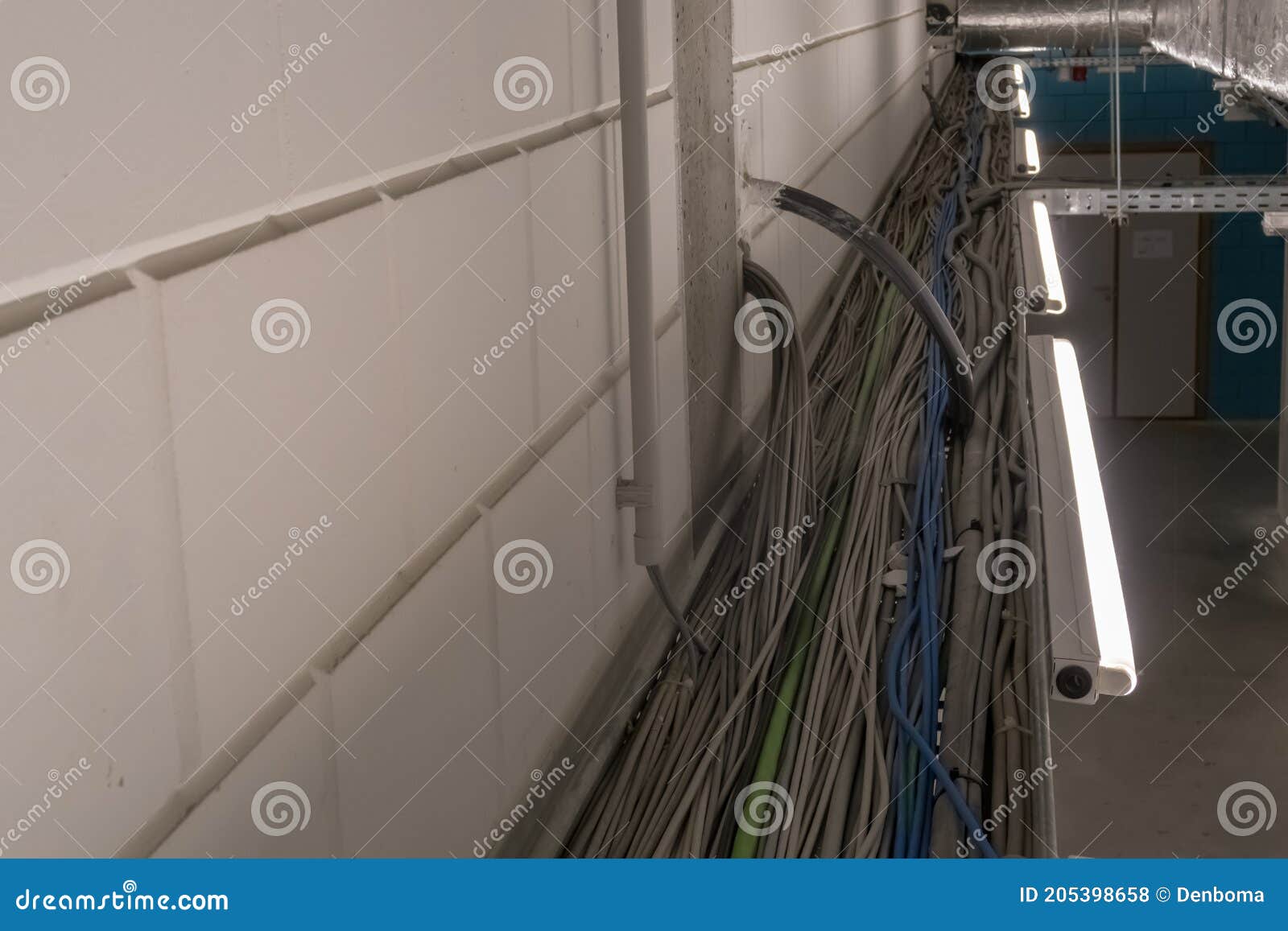 Electrical Cables Hang from the Ceiling in a Cable Duct Stock Photo ...