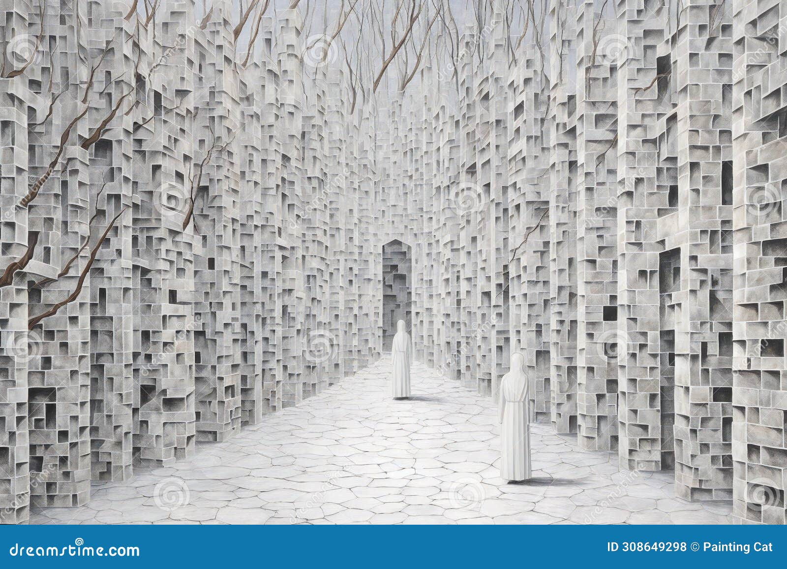 A Corridor Made of White Concrete Blocks with Columns Stock ...