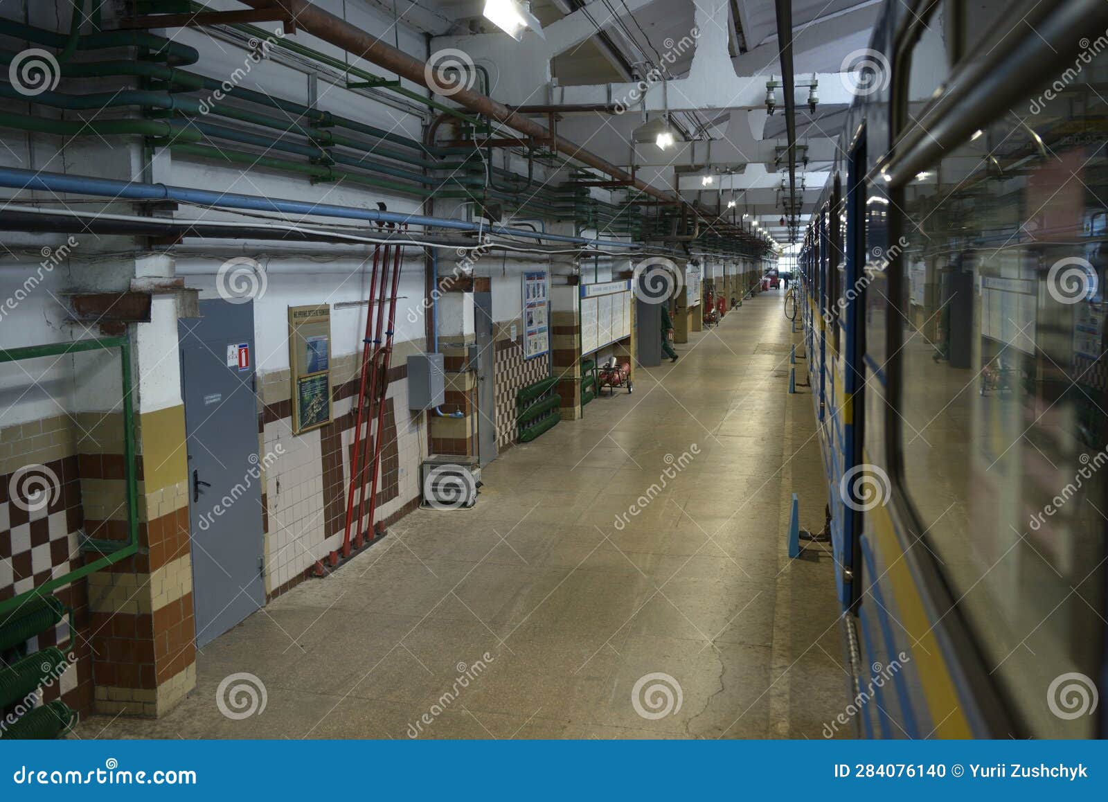 Corridor of the Maintenance Hall, Subway Train Parked on Pit for ...