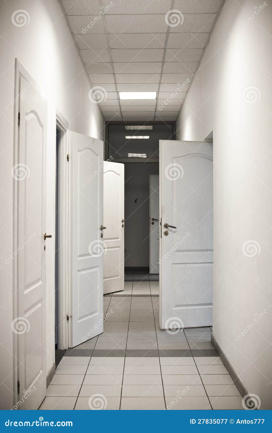 Corridor with Many Doors Open Stock Image - Image of architecture ...