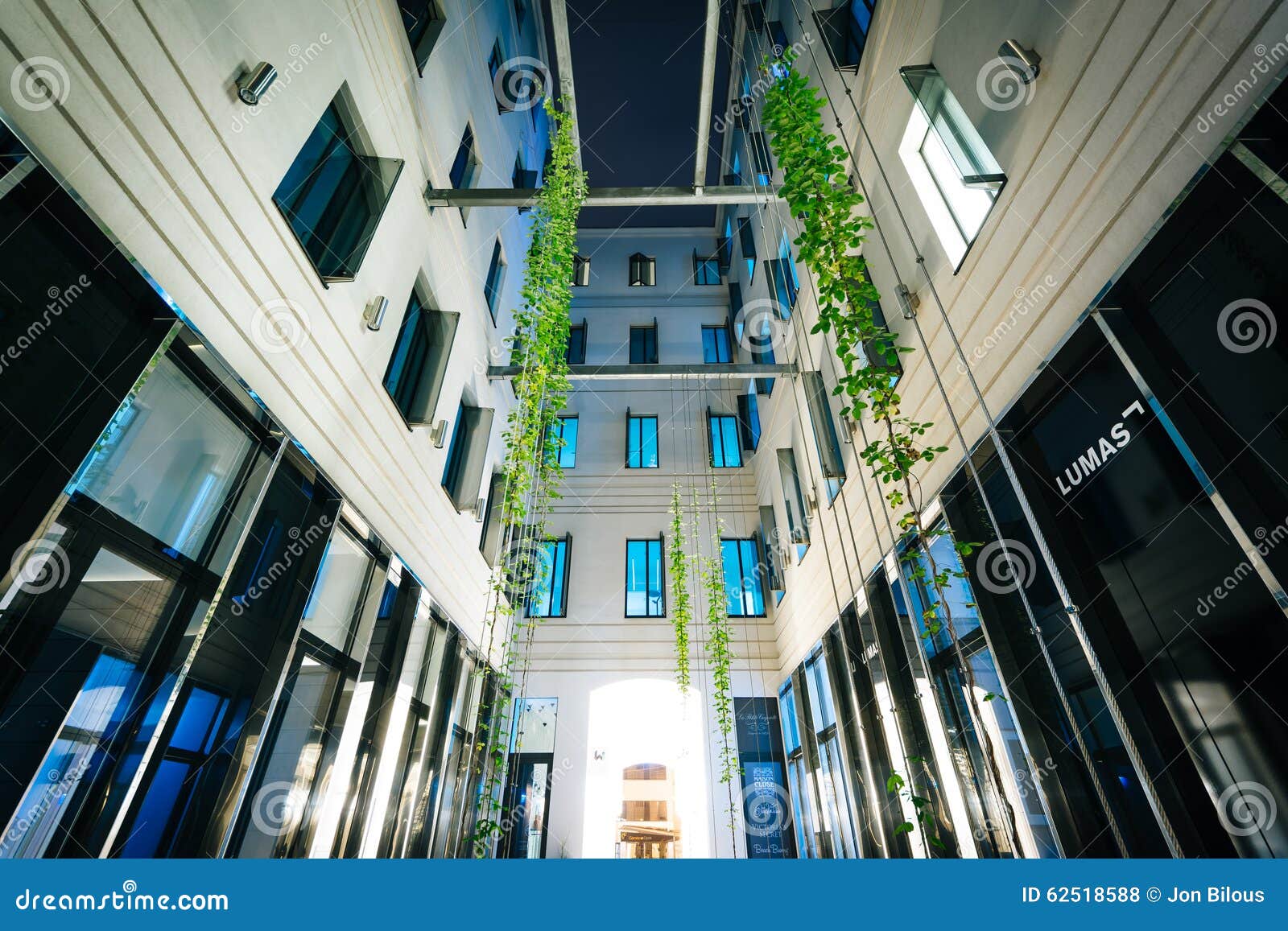 Corridor between Modern Buildings at Night, in Vienna, Austria ...