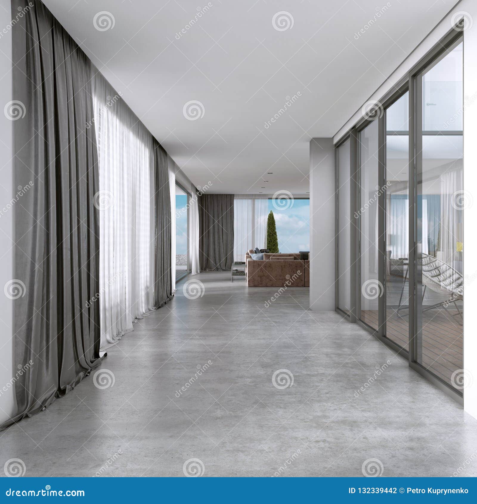 Corridor in a Modern House with Large Windows Stock Illustration ...
