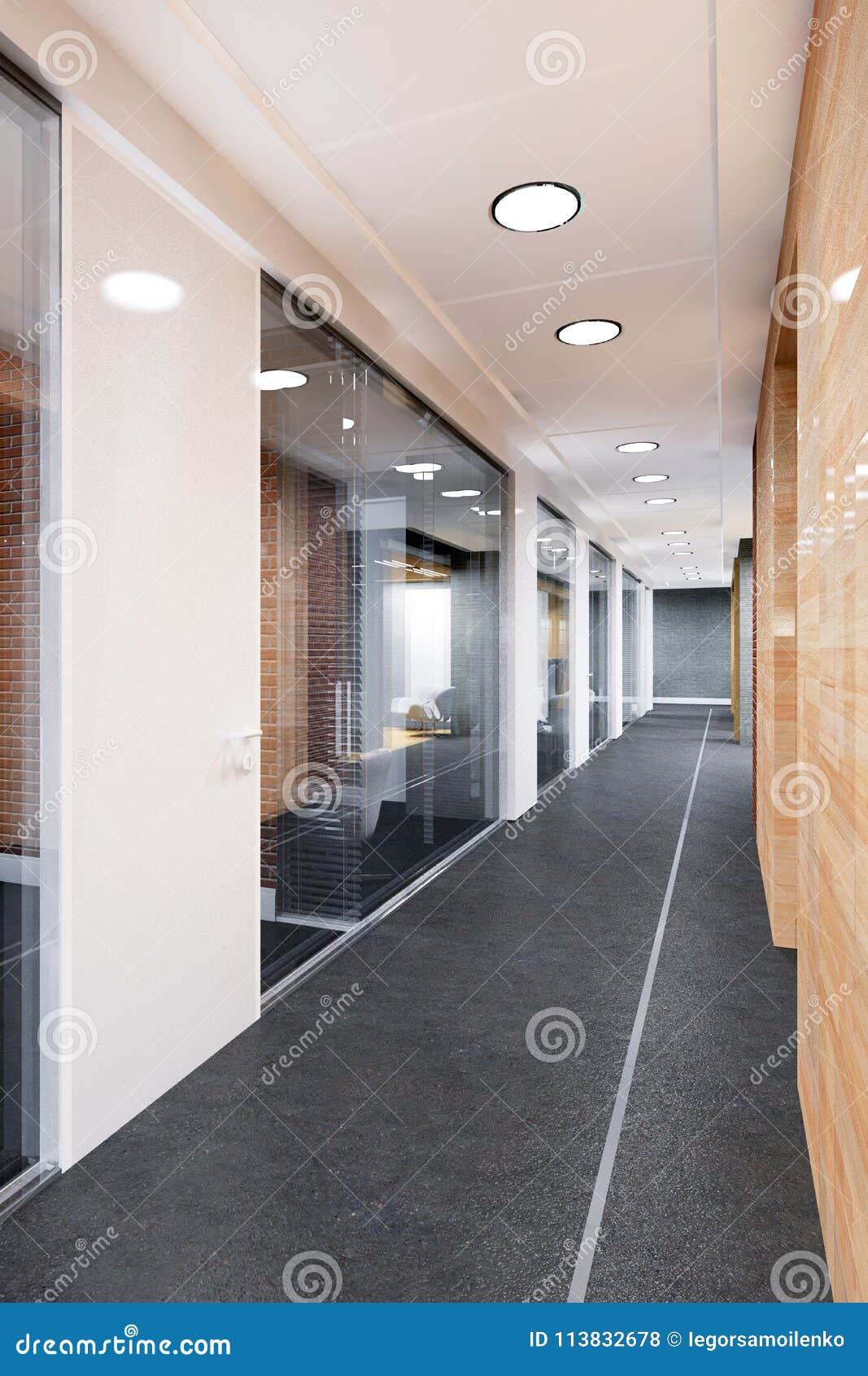 Corridor of Modern Office 3D Visualization Stock Illustration ...