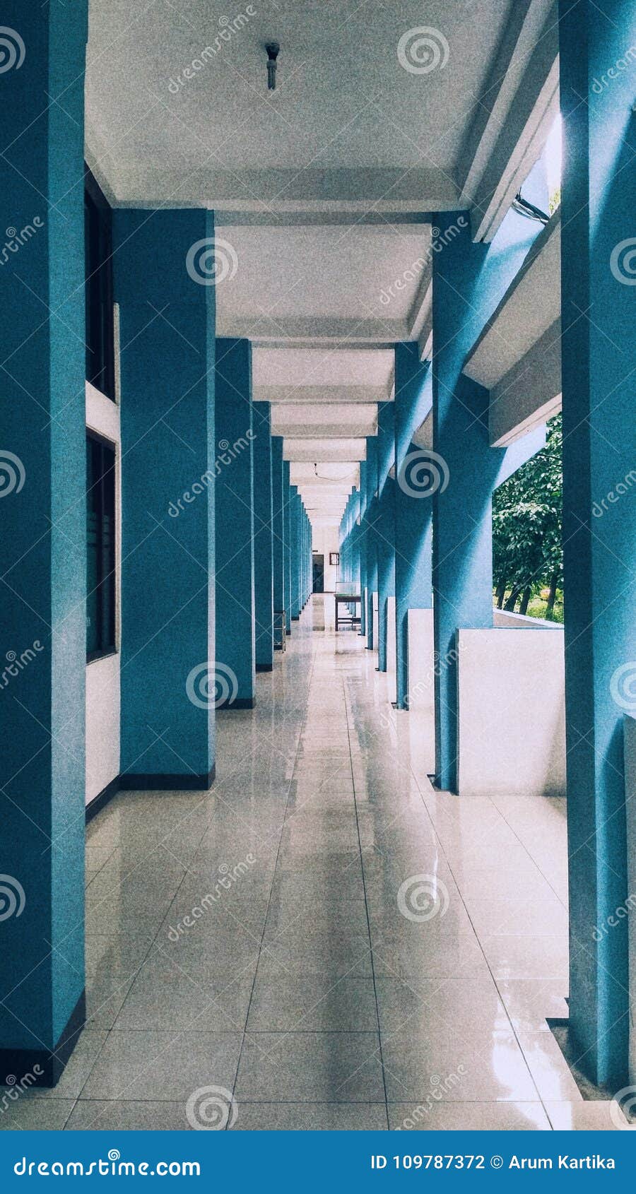 Corridor stock photo. Image of blue, university, campus - 109787372