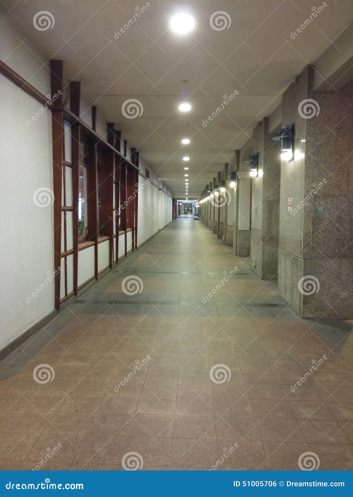 Corridor at night. stock photo. Image of lonely, night - 51005706