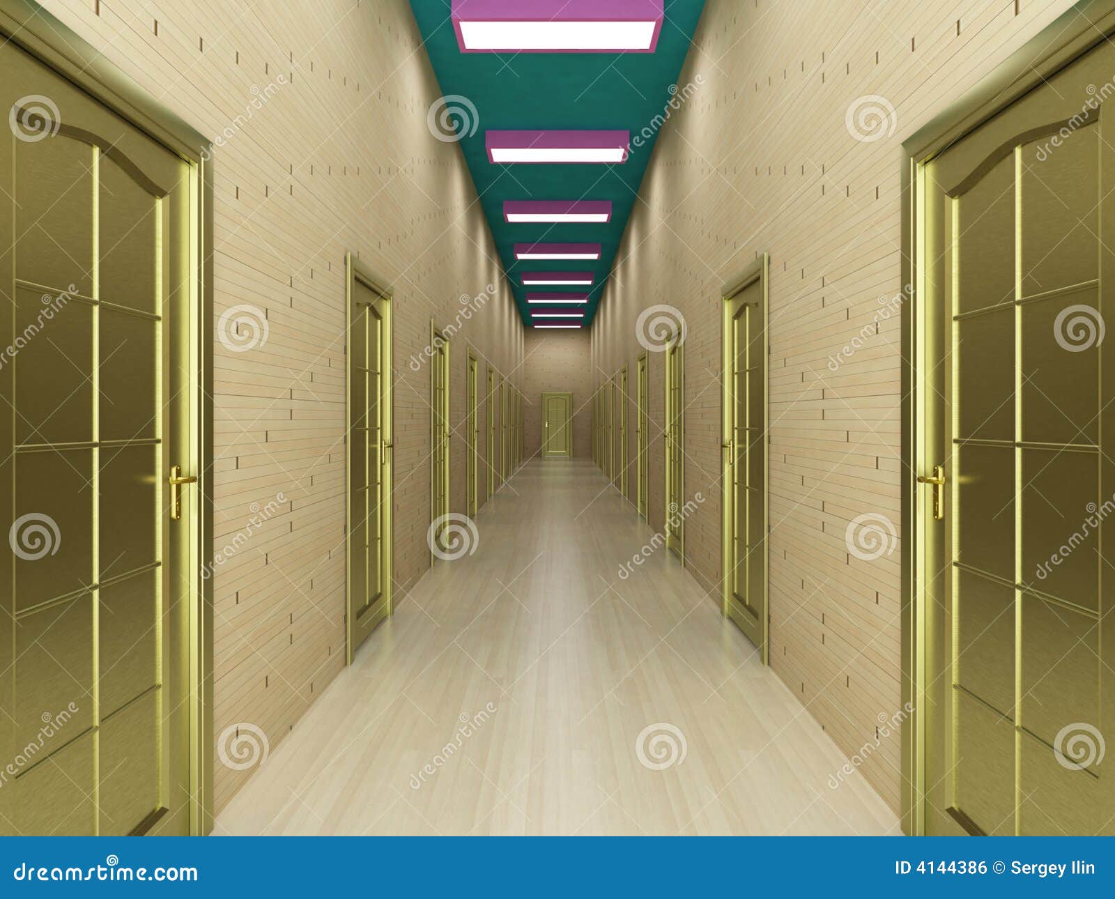 Corridor with a Number of Doors. Stock Illustration - Illustration of ...