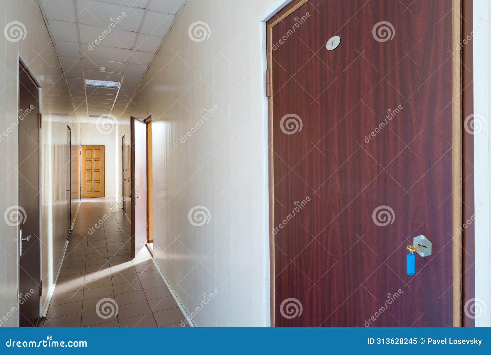 Corridor with an Open Door in Office Stock Image - Image of door ...