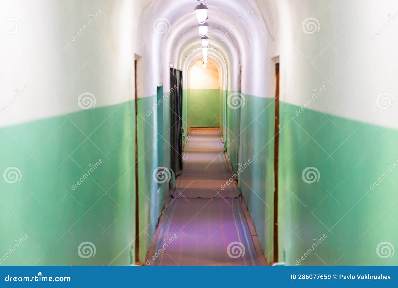 Corridor Passage with Doors and Lights Stock Image - Image of passage ...