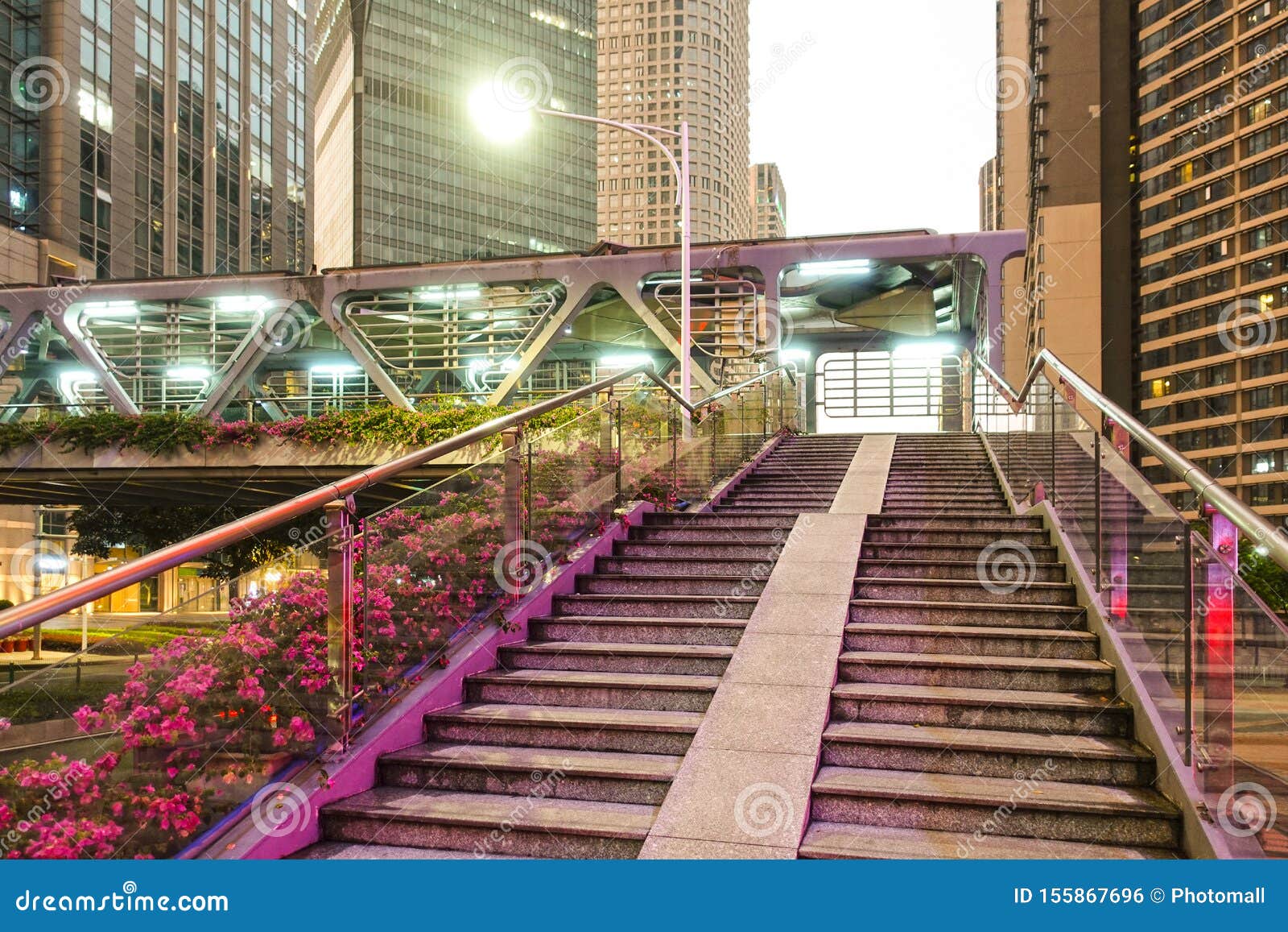 Corridor Pedestrian Bridge Modern City Stock Photo - Image of ...