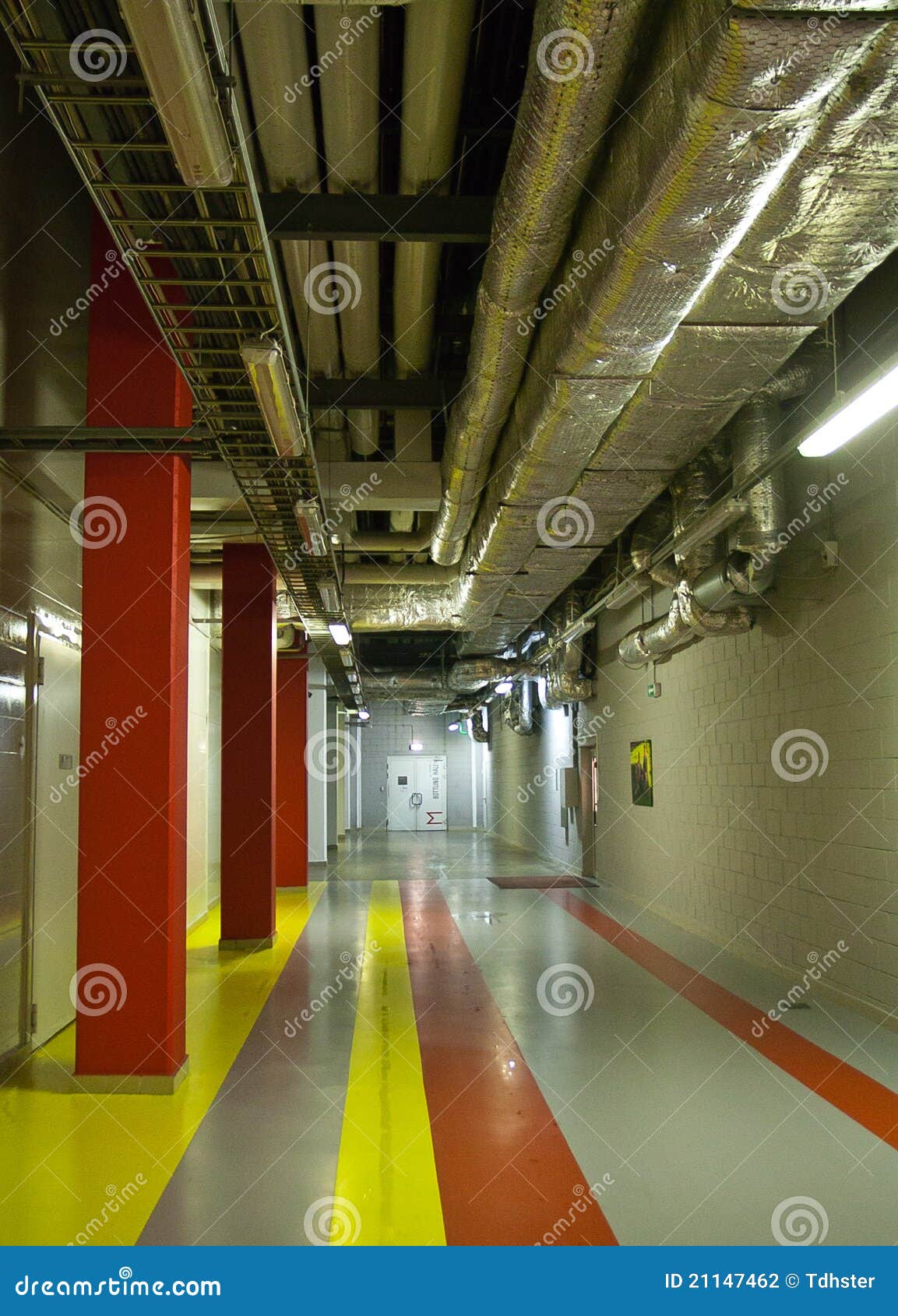 Corridor with Pipes and Colour Lines Stock Photo - Image of corridor ...