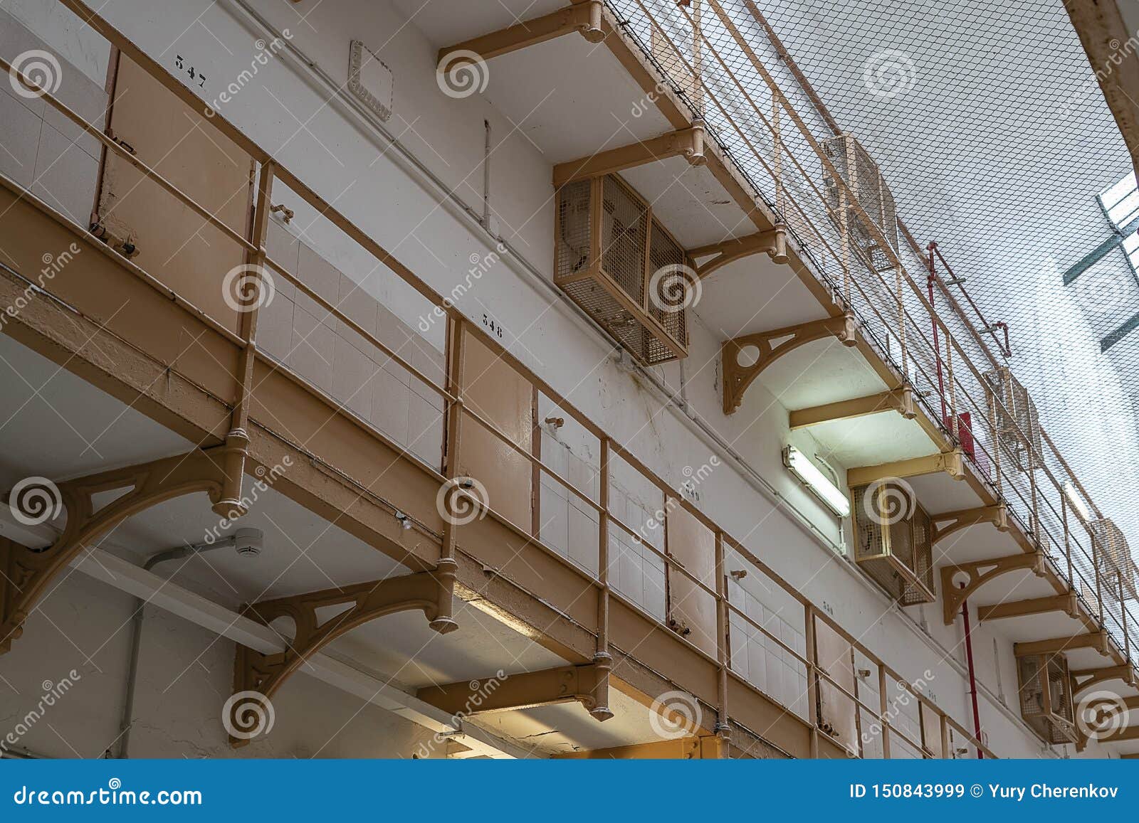 Corridor in the Prison with Balcony with Cell Doors Stock Image - Image ...