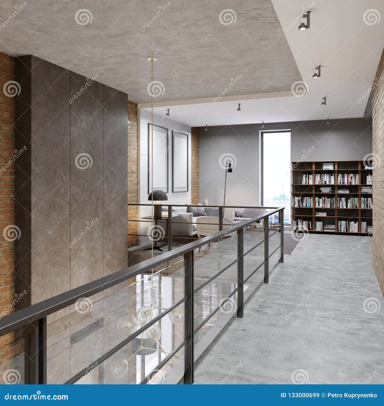 Corridor with Railings in the Recreation Area in the Library in the ...