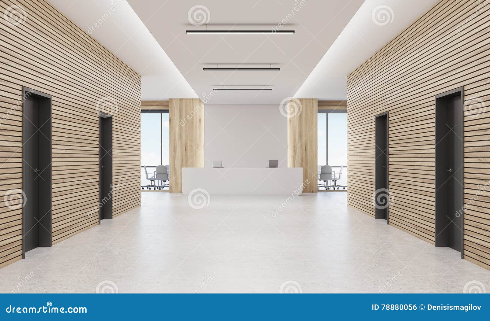 Corridor with Reception Desk Stock Illustration - Illustration of city ...