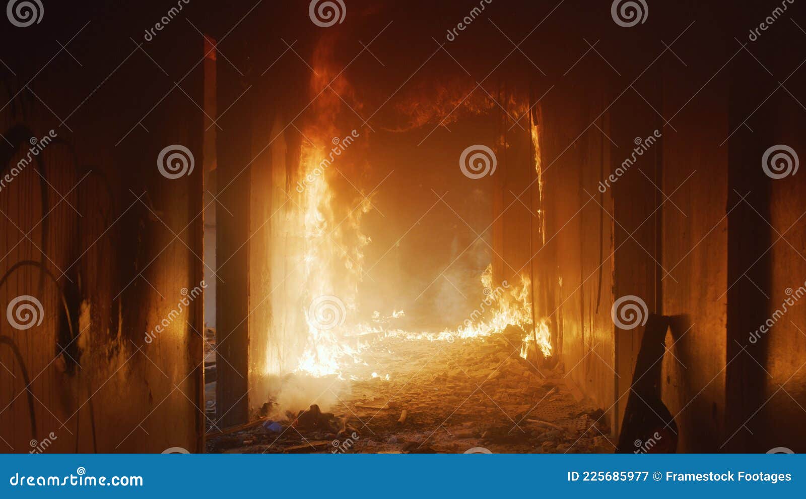 Corridor of a Residential Building in a Flame of Fire Stock Image ...
