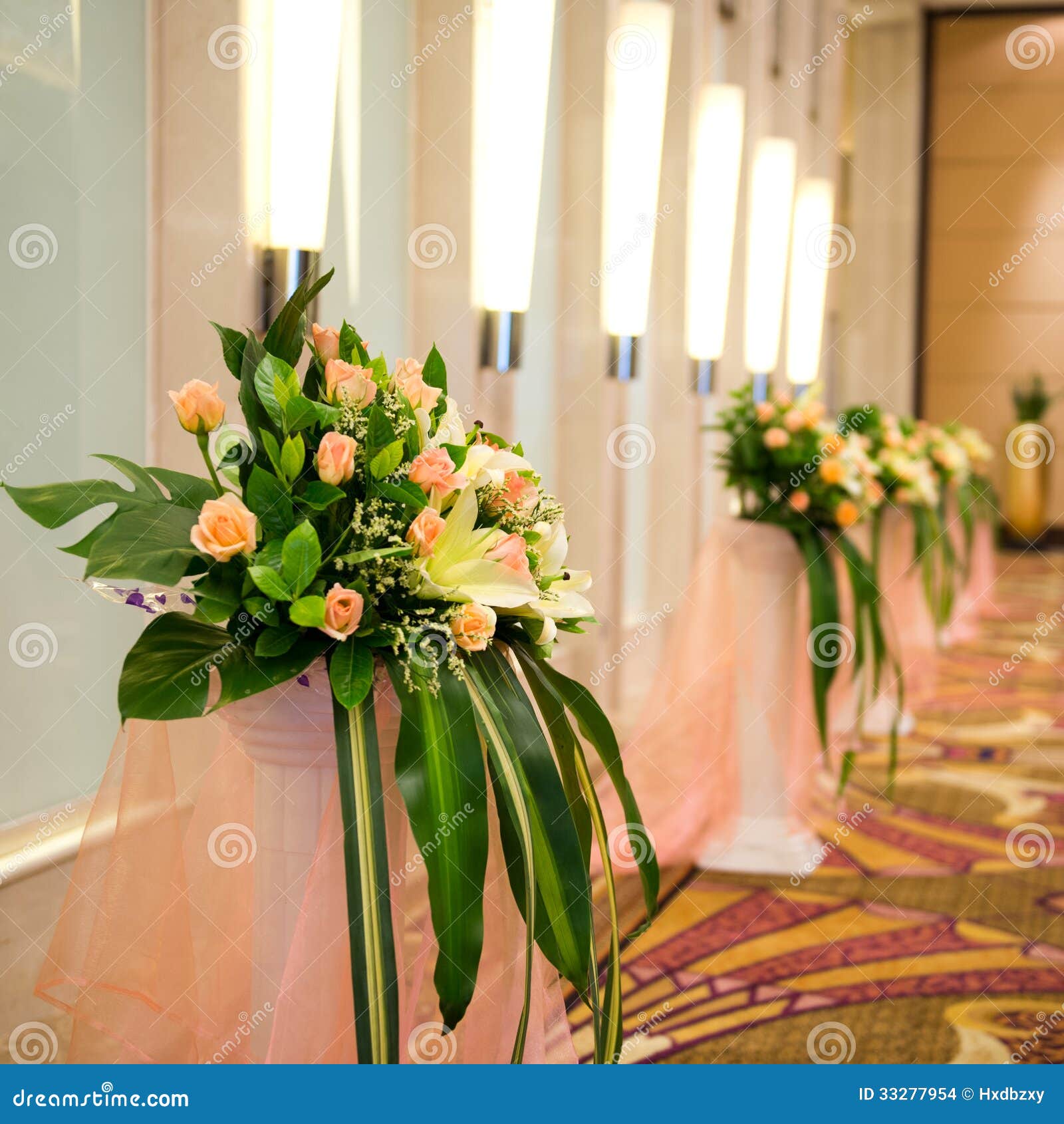 Corridor With Row Of Flowers Stock Images - Image: 33277954