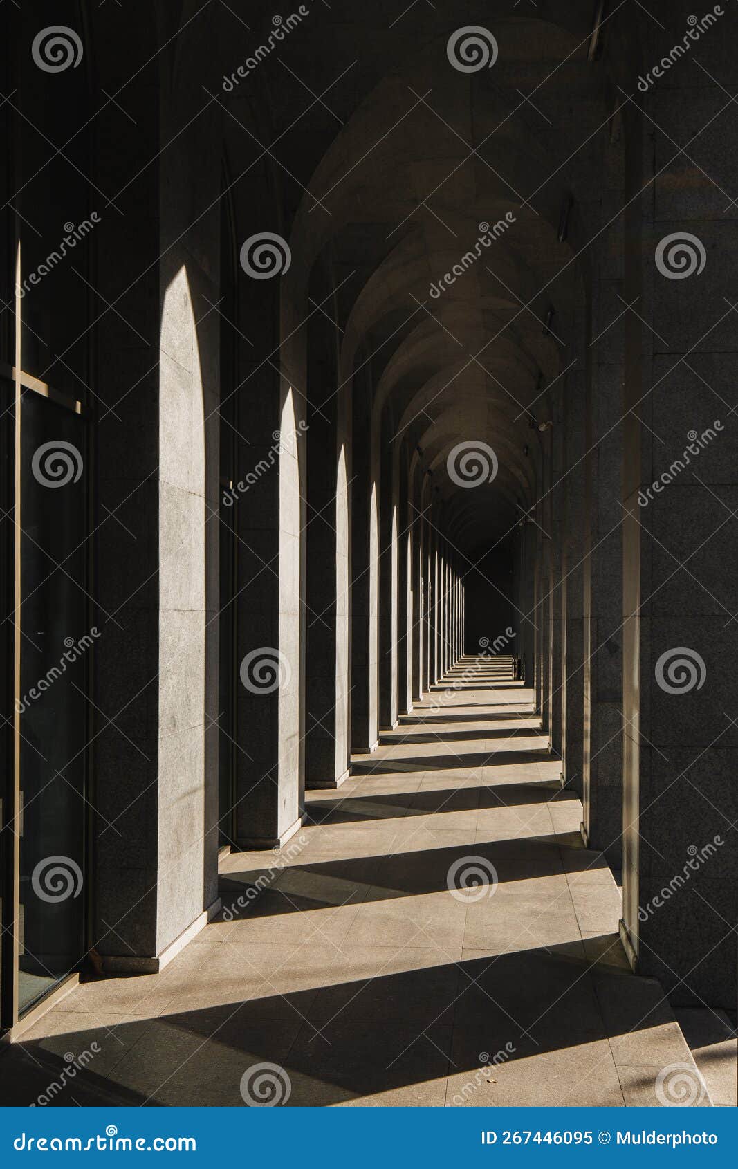 Corridor with Rows of Columns in Sunlight Stock Image - Image of ...