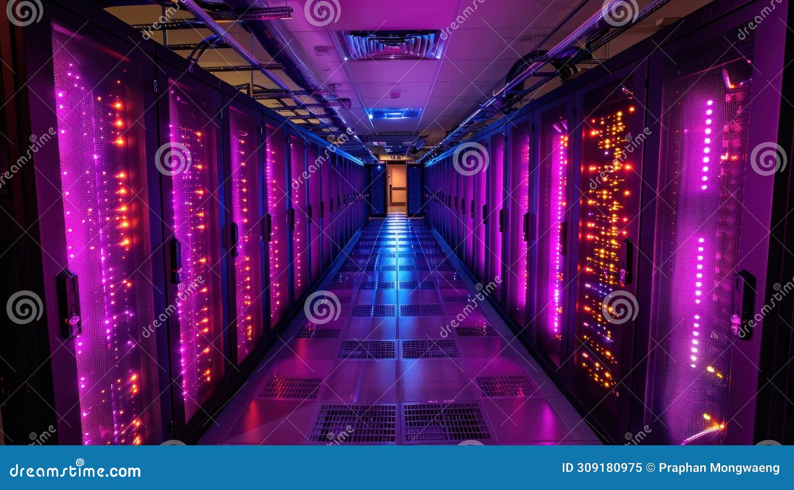 A Corridor between Rows of High-capacity Servers in a Data Center ...