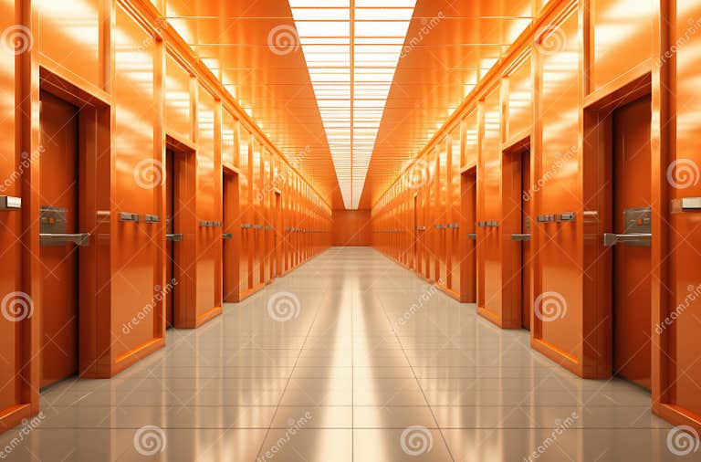 Corridor of Self Storage Unit with Yellow Doors. Rental Storage Units ...