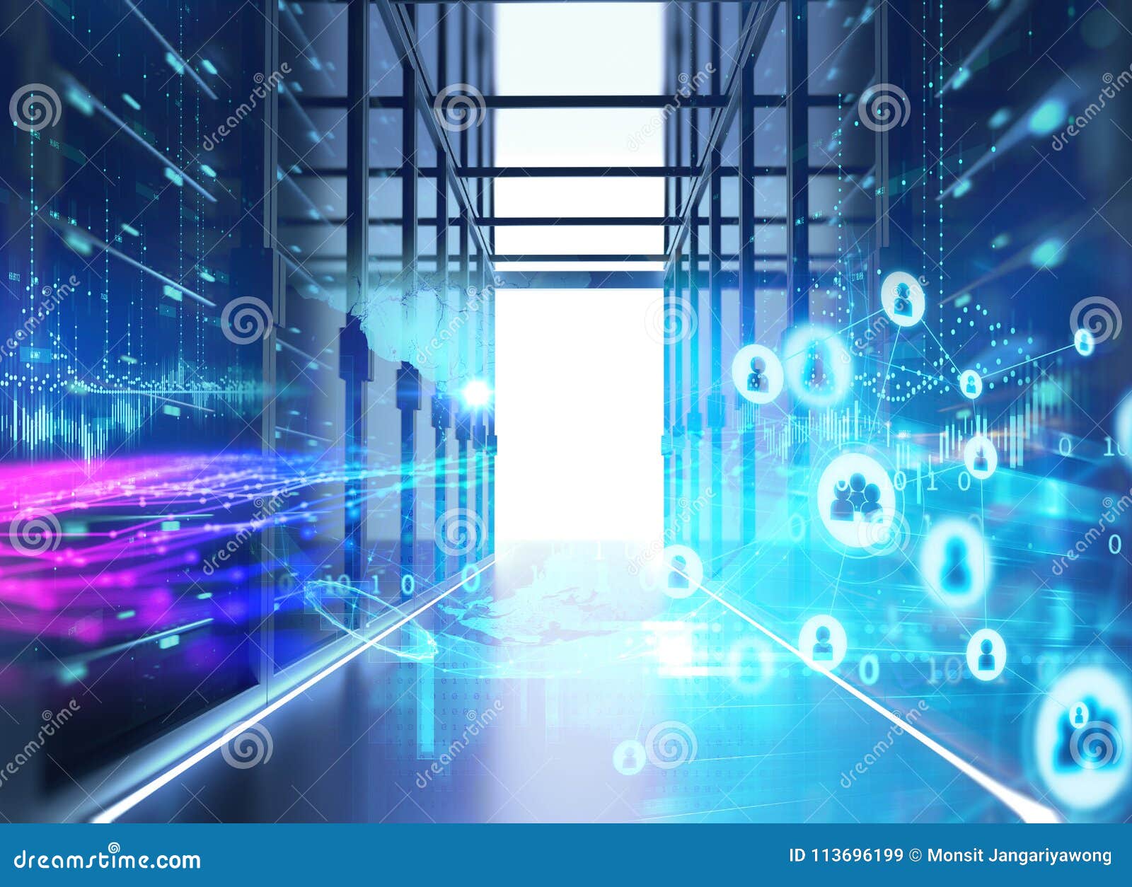 Corridor of Server Room with Server Racks in Datacenter. 3d Il Stock ...