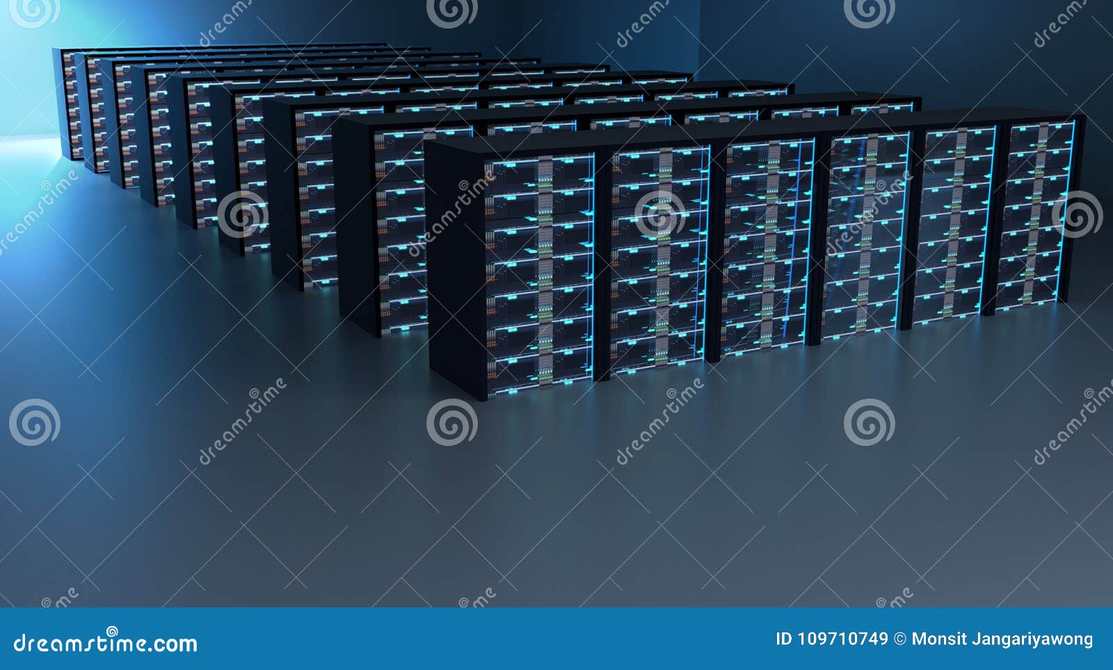 Corridor of Server Room with Server Racks in Datacenter. 3d Ill Stock ...