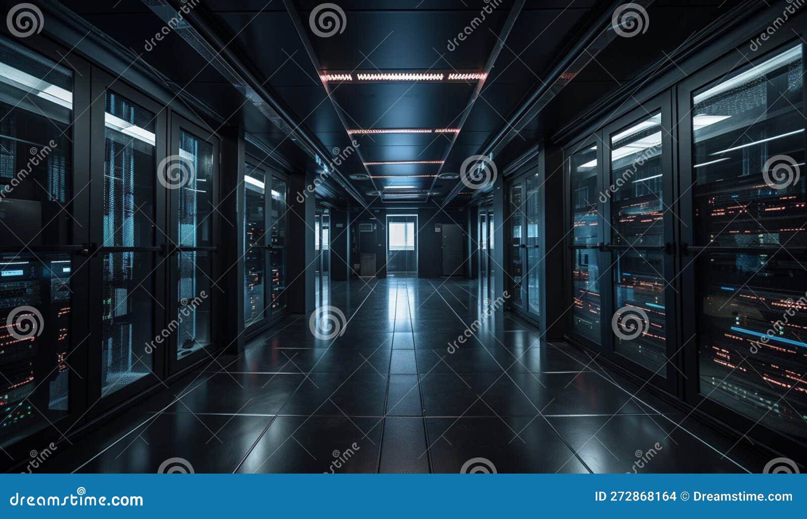 Corridor With Servers In Line Where Data Nodes Are Being Stored And ... Corridor With Servers In Line Where Data Nodes Are Being Stored And ...