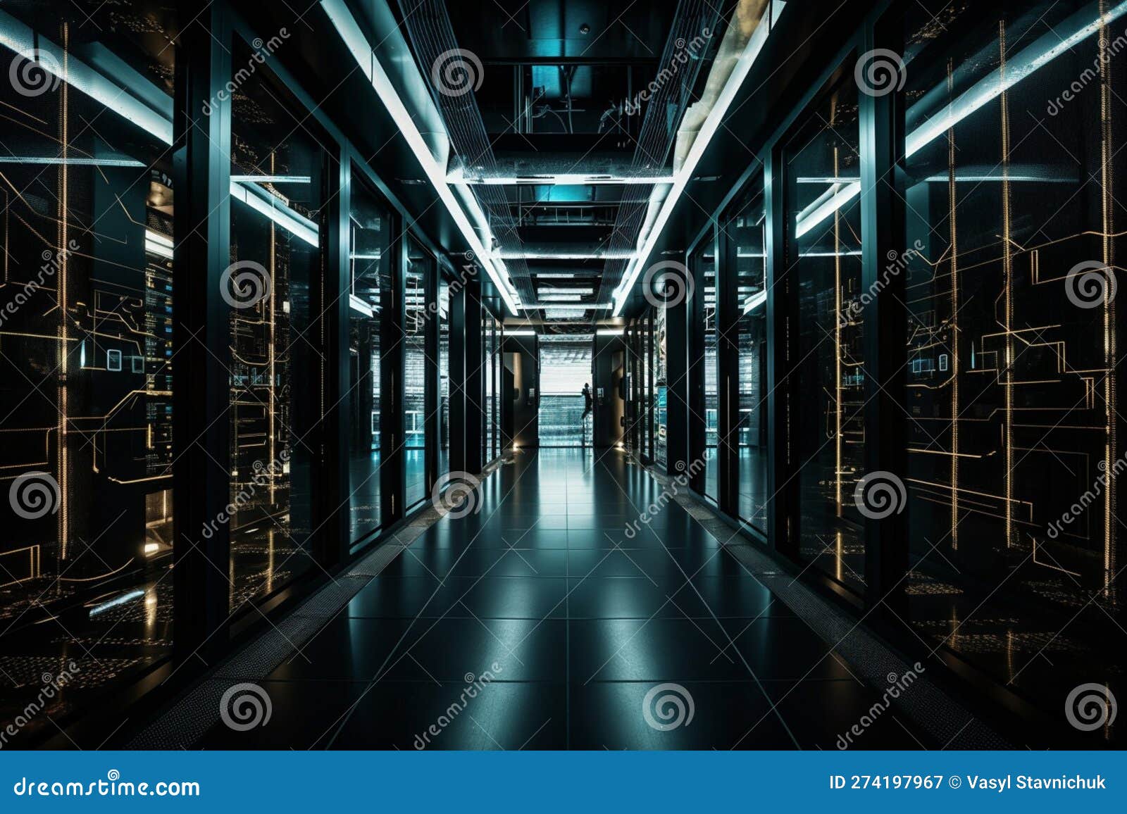 Corridor With Servers In Line Where Data Nodes Are Being Stored And ... Corridor With Servers In Line Where Data Nodes Are Being Stored And ...
