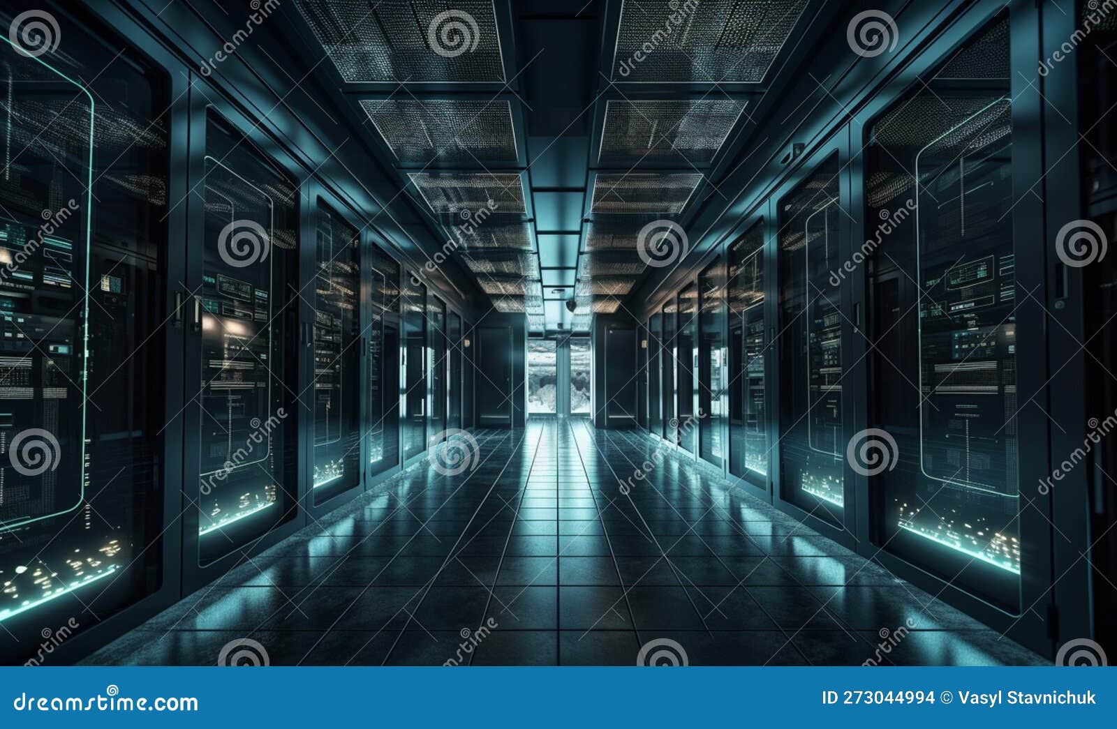 Corridor with Servers Technology Computing, Big Database Server, Data ...