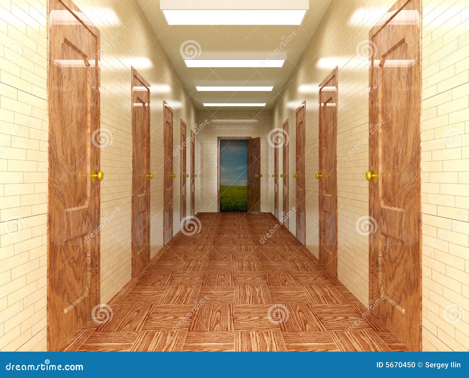Corridor with a Several of Doors. Stock Illustration - Illustration of ...